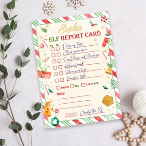 EDITABLE Elf Report Card Printable Green Red Stripes Elf Activity ...