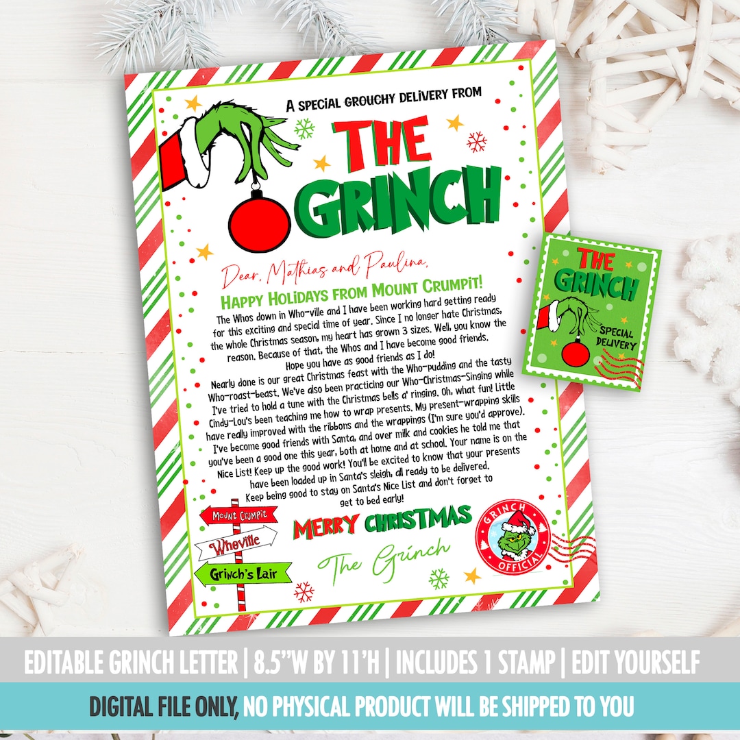 EDITABLE Letter from Grinch Christmas Letter Official Letter - Etsy México