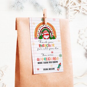 Editable Teacher Christmas Gift Tag Christmas Thank You Merry Christmas ...