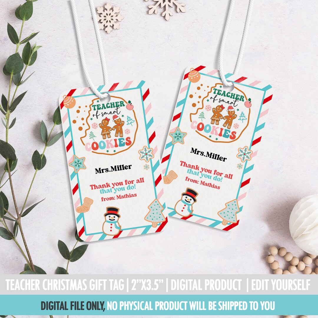 Editable Teacher Christmas Gift Tag Christmas Thank You Merry & Bright ...