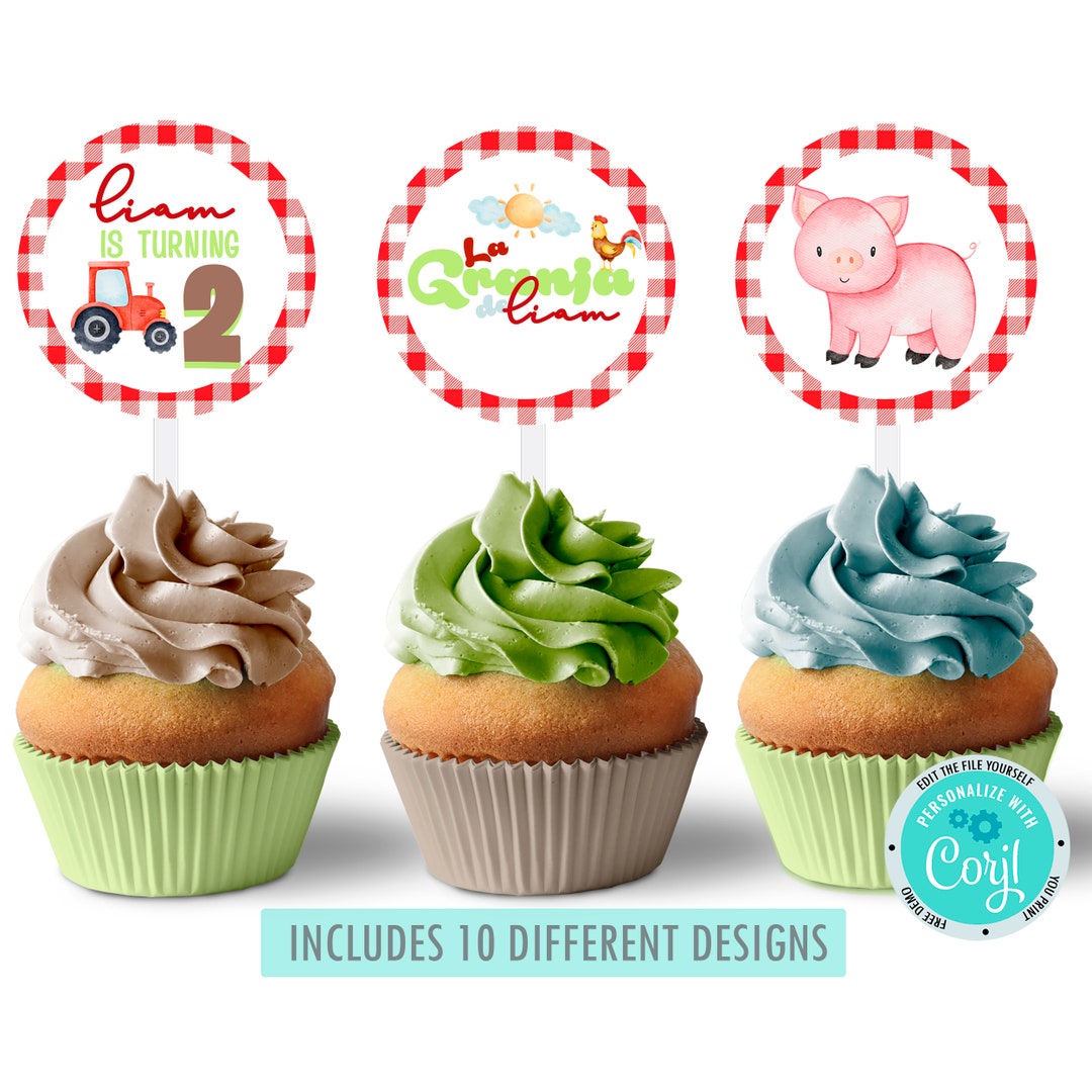 Editable Farm Cupcake Toppers/farm Birthday Party Decorations/farm ...