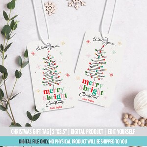 Printable Wishing You a Merry and Bright Christmas Gift Tag, Modern ...