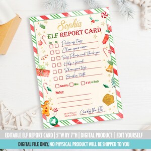 EDITABLE Elf Report Card Printable Green Red Stripes Elf Activity ...