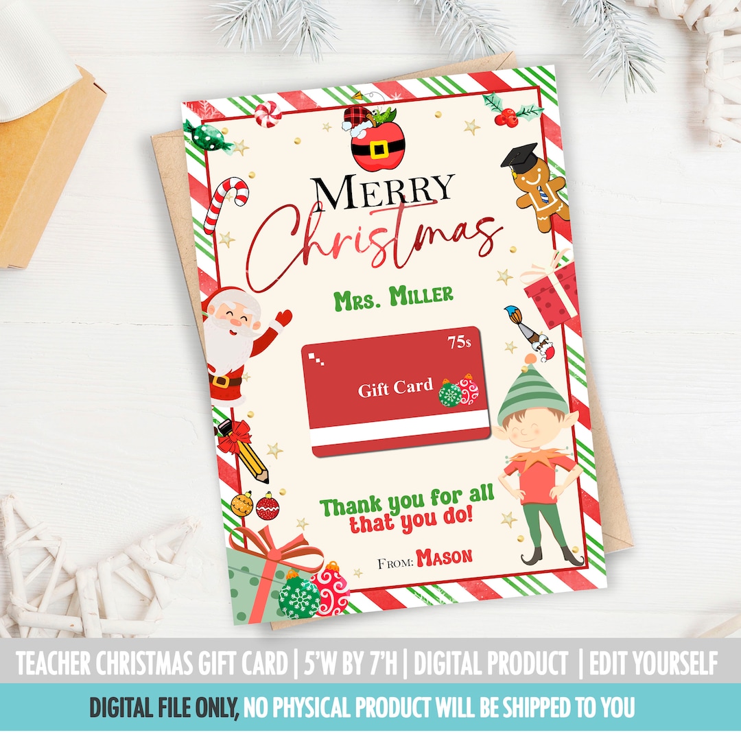 EDITABLE Teacher Appreciation Christmas Gift Card Holder - Etsy