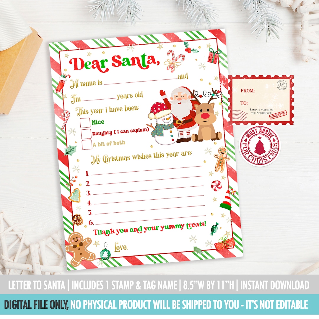 Letter to Santa PRINTABLE / Kids Letter to Santa / Santa - Etsy