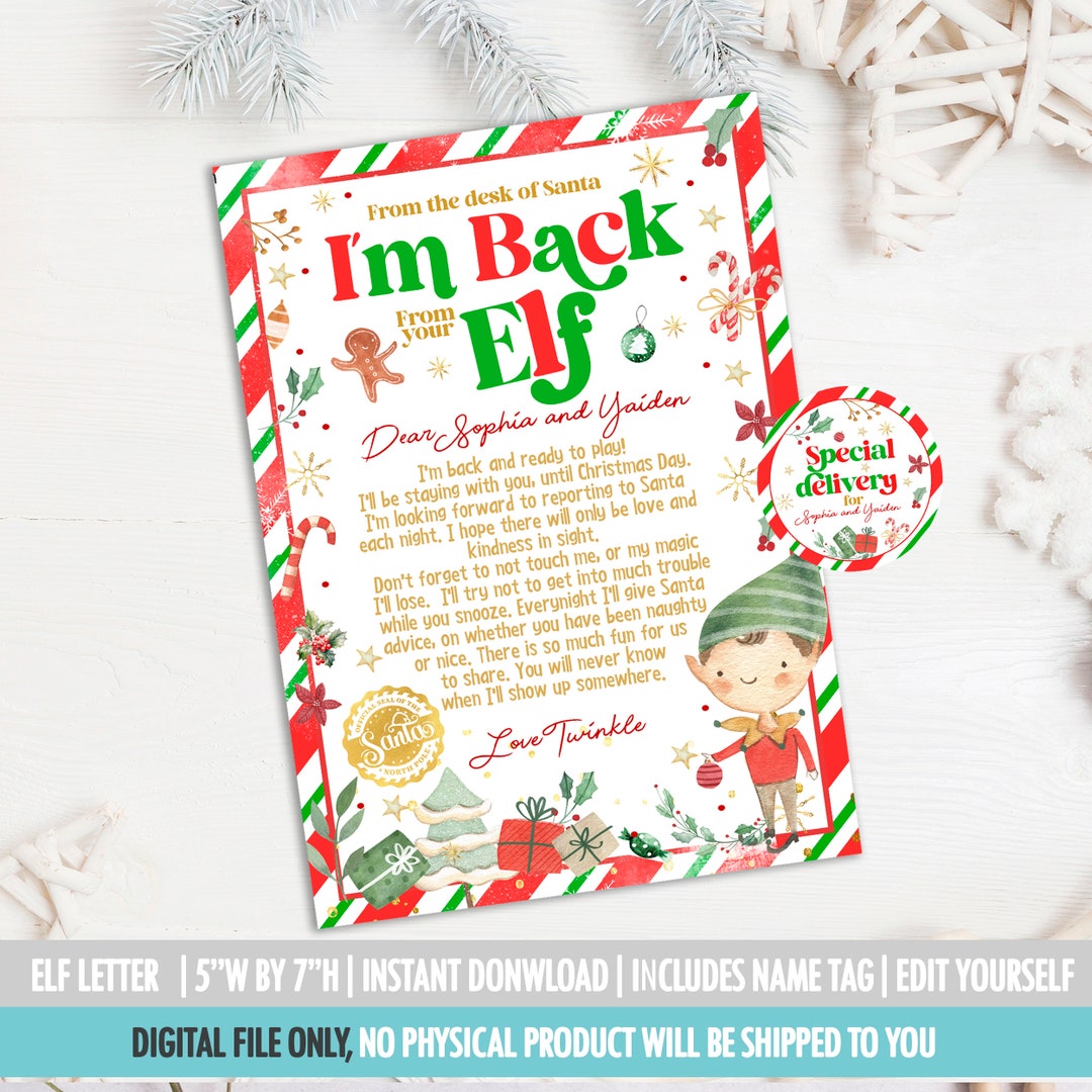 Elf Arrival Letter I'm Back Letter From Elf Hello From Elf Christmas ...