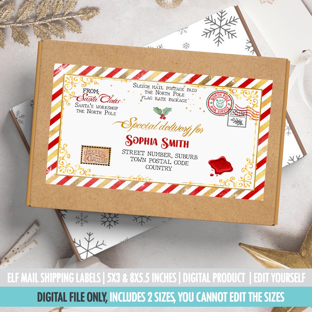 Santa Shipping Labels Template North Pole Mail Stickers Gif, Christmas ...