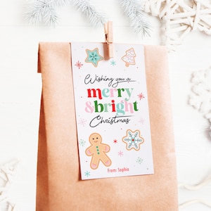 Printable Wishing You a Merry and Bright Christmas Gift Tag, Modern ...