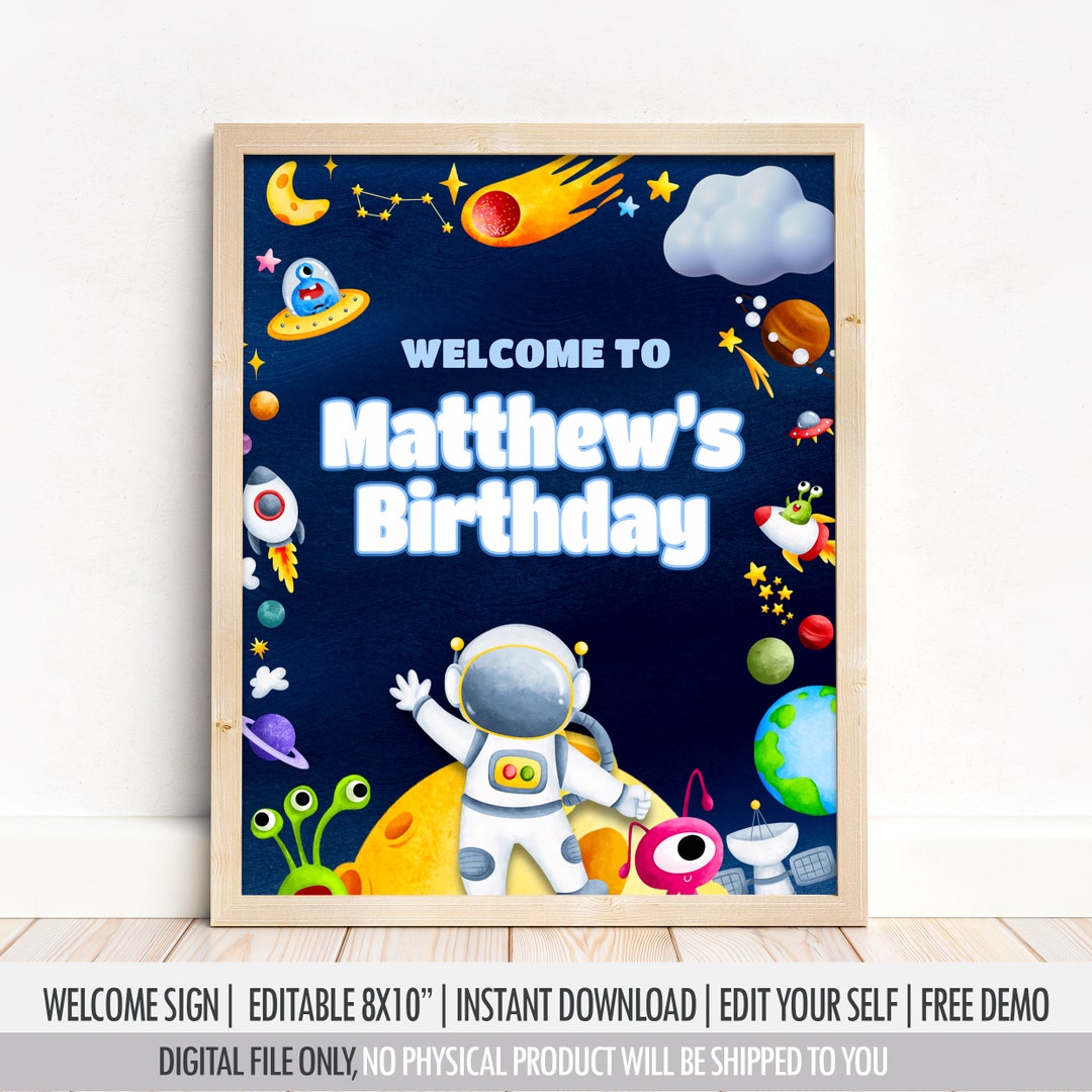 Editable Custom Sign Space Birthday Sign Galaxy Birthday Outer Space ...