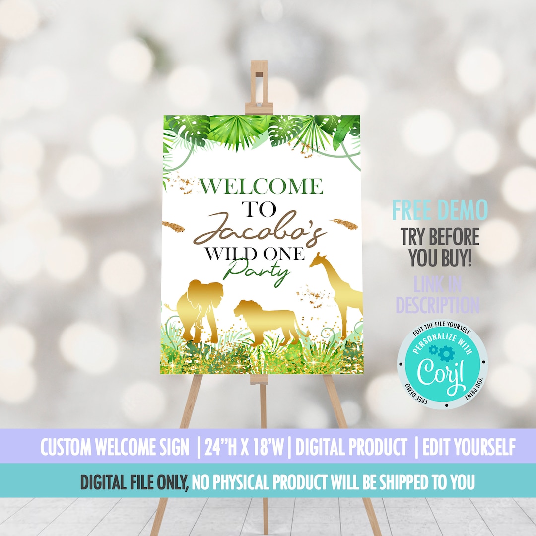 Editable Wild One Safari Welcome Sign, Wild One First Birthday Welcome ...