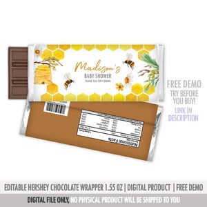 EDITABLE Bee Candy Bar Wrapper Chocolate Bar Wrappers Honey Bee Party ...