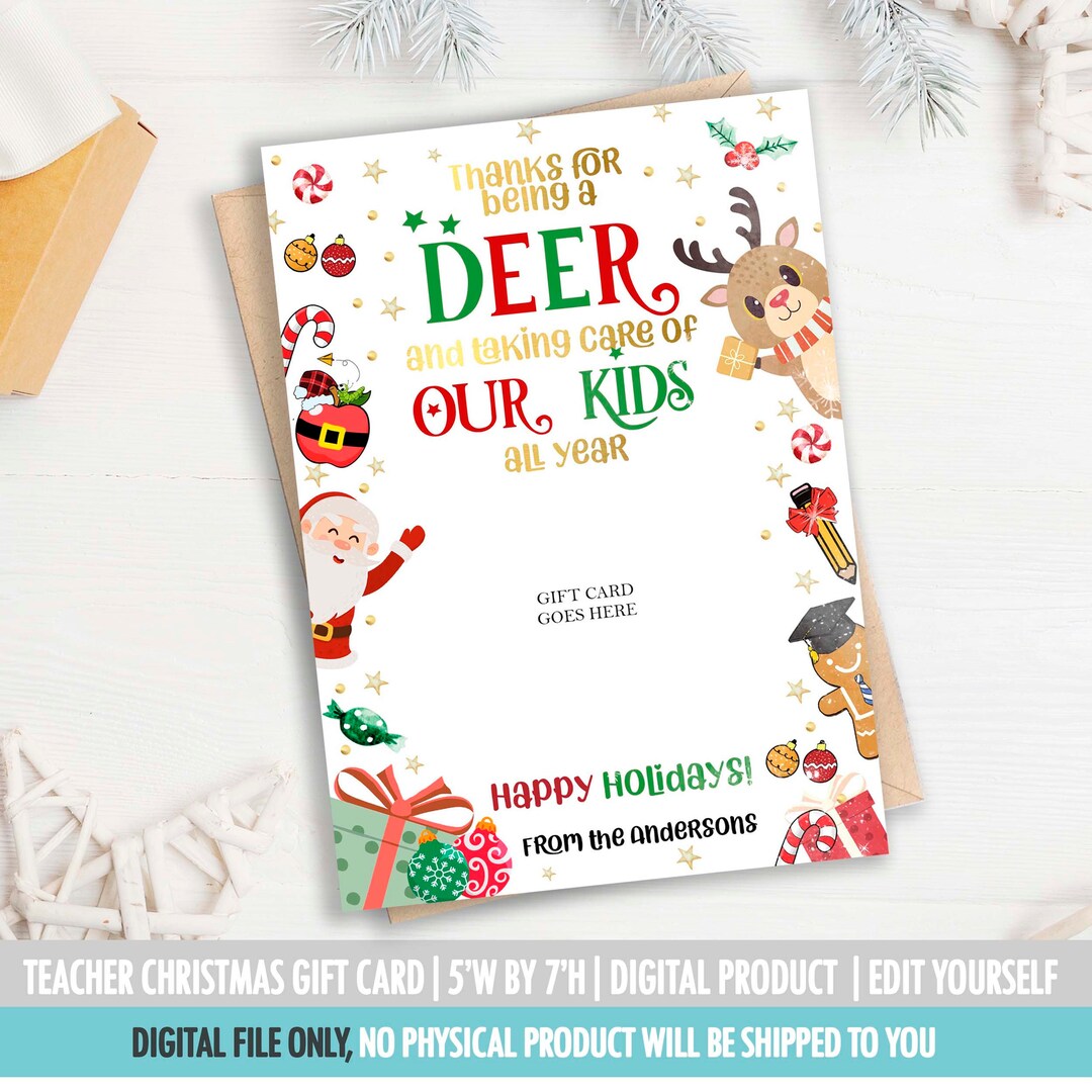 EDITABLE Teacher Appreciation Christmas Gift Card Holder, Christmas ...