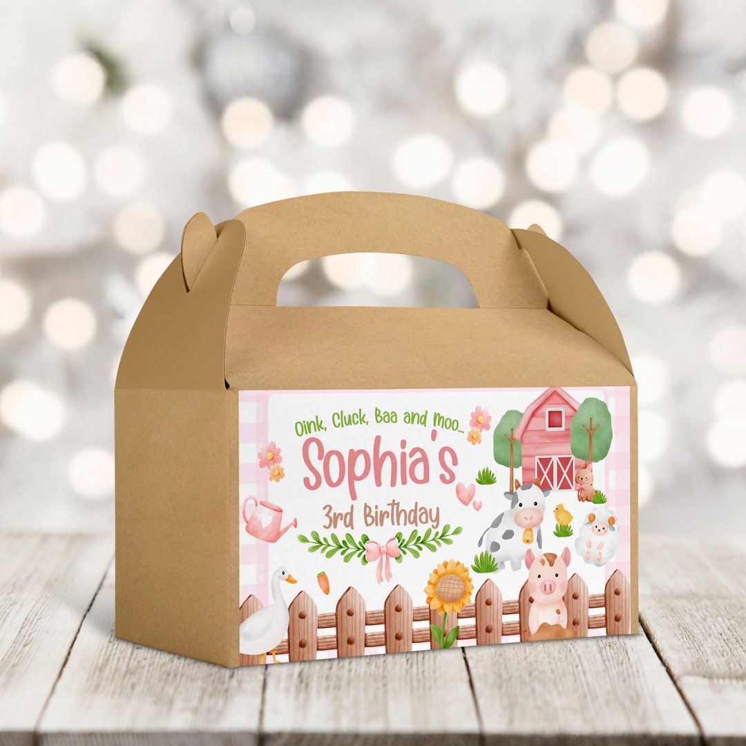 EDITABLE Farm Girl Gable Box Favor Labels Farm Animals Party Favor Pink ...