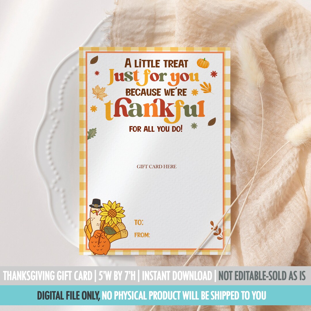 Thanksgiving Gift Card Holder Digital Download Teacher/staff - Etsy
