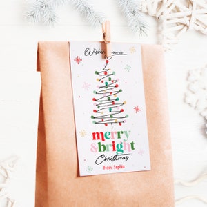 Printable Wishing You a Merry and Bright Christmas Gift Tag, Modern ...