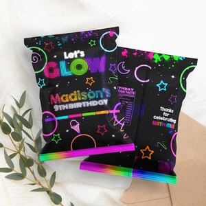 Editable Glow Birthday Decoration/glow Chips Bag/neon Party Bundle/glow ...