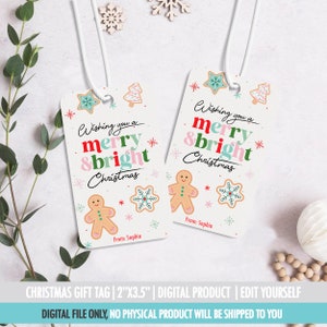 Printable Wishing You a Merry and Bright Christmas Gift Tag, Modern ...