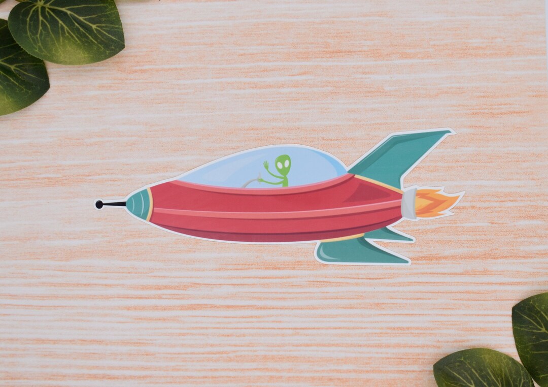 Retro Alien Rocket Ship Glossy Vinyl Sticker - Etsy