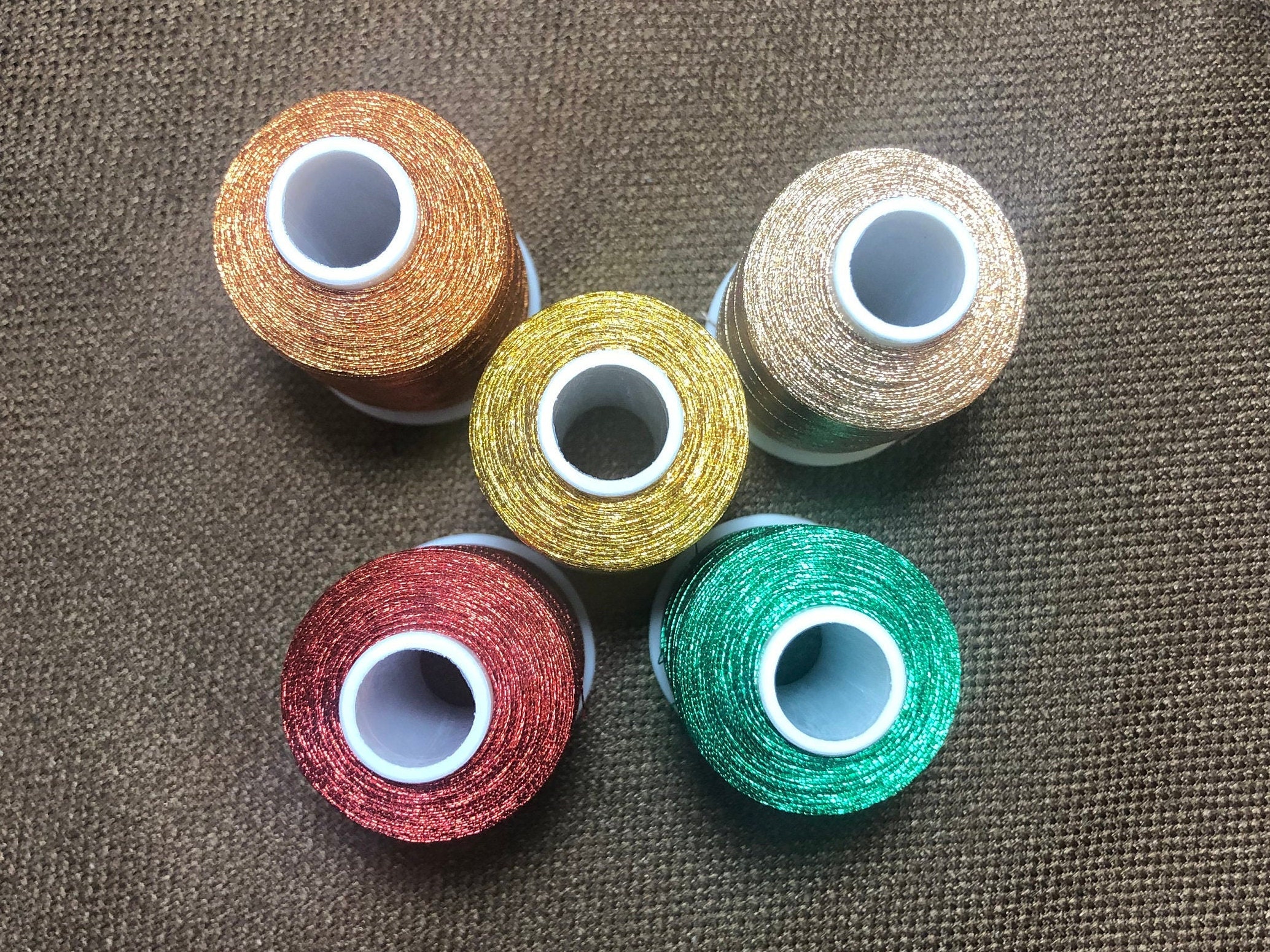 Metallic Embroidery Thread 1100 Yards (1000 Meters). Red, Green, Bronze ...