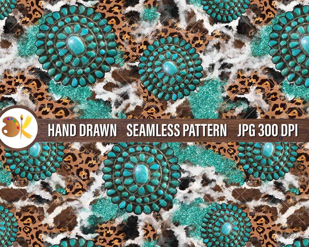 Western Turquoise Seamless Pattern JPG, Turquoise Glitter Seamless ...