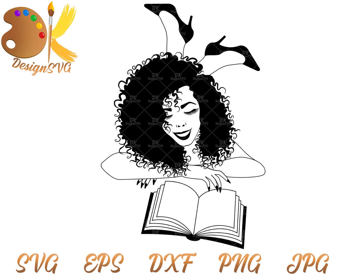 Black Woman With Book SVG Afro Woman SVG Black and - Etsy