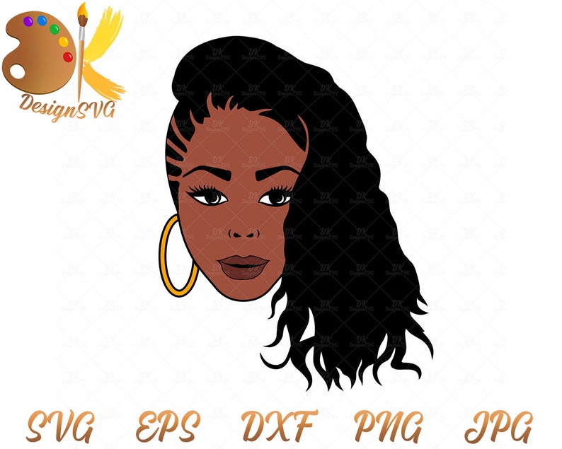 Afro Woman With Earrings SVG | Black Woman SVG | Straight Hair SVG ...