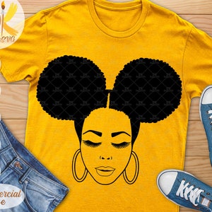 Afro Woman SVG | Black Woman With Earrings SVG | Afro Puffs SVG | Black ...