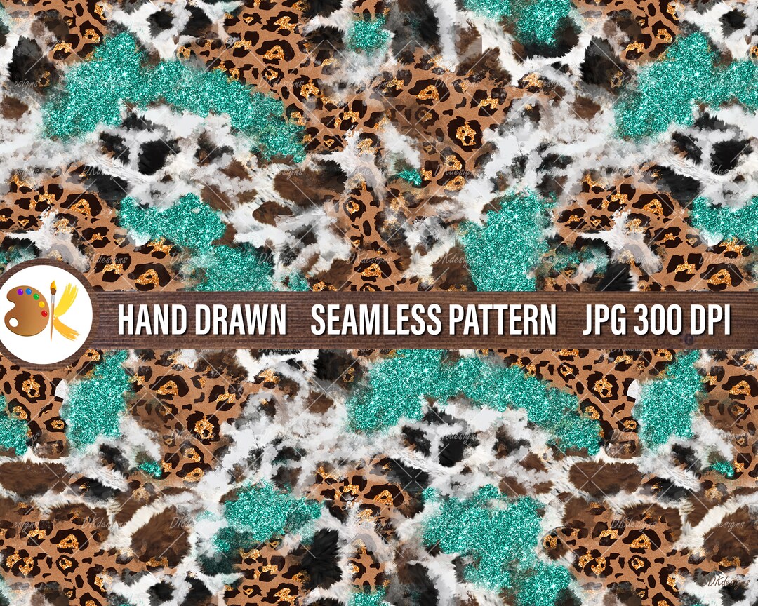 Western Cowhide Seamless Pattern JPG, Turquoise Cowhide Seamless ...