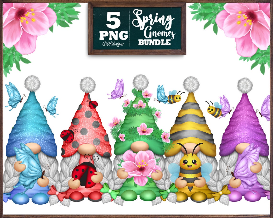 Spring Gnomes Png Bundle Flower Gnomes Png Clipart Floral - Etsy