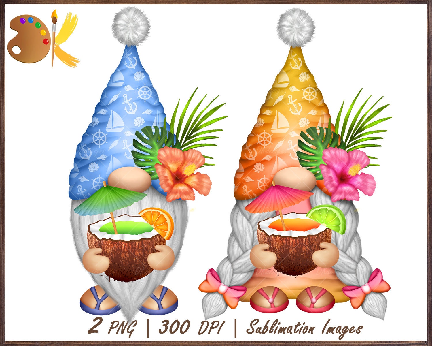 Summer Beach Gnomes Sublimation, Cocktail Gnomes Png, Tropical Vacation ...