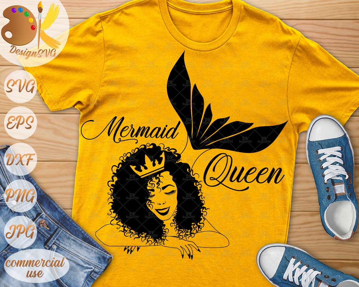 Afro Mermaid SVG | Mermaid Woman SVG | Black Woman With Crown SVG ...