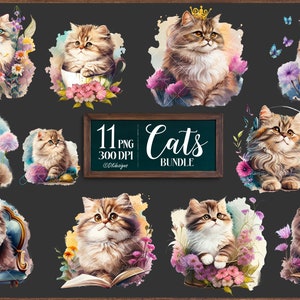 Watercolor Cat Clipart Png, Cat Sublimation Bundle, Cute Kitty Png, Cat ...