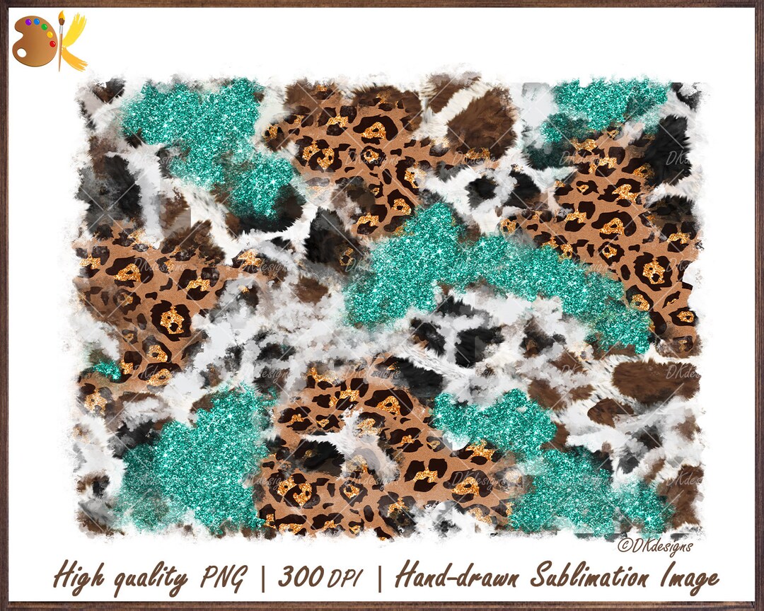 Cowhide Leopard Background Sublimation, Western Turquoise Background ...
