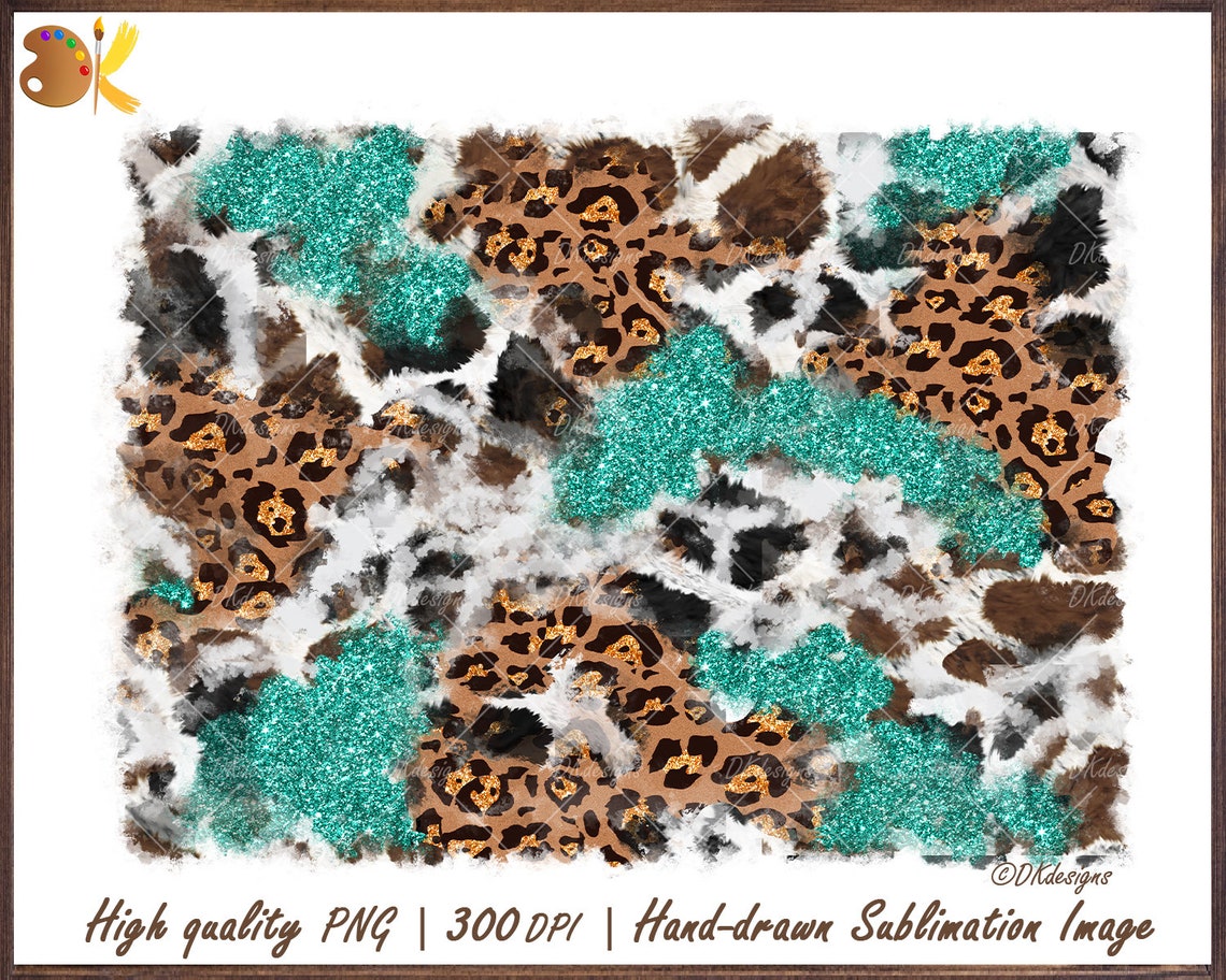 Cowhide Leopard Background Sublimation Western Turquoise - Etsy
