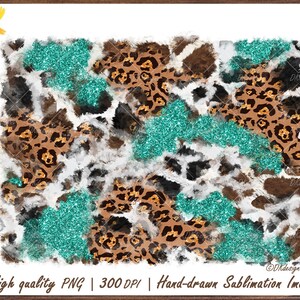 Cowhide Leopard Background Sublimation, Western Turquoise Background ...
