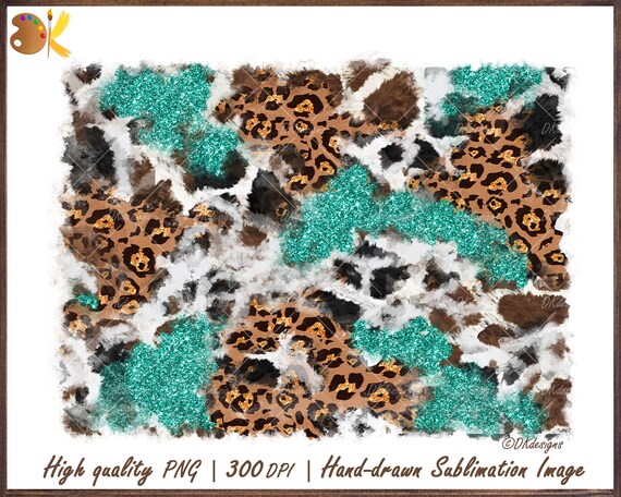 Cowhide Leopard Background Sublimation Western Turquoise - Etsy