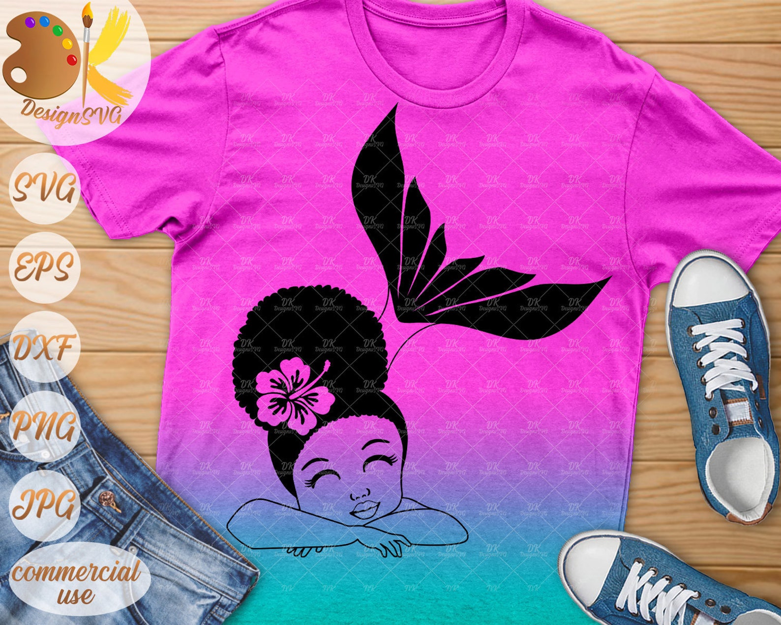 Afro Mermaid SVG | Mermaid Girl SVG | Afro Girl With Flower SVG | Black ...