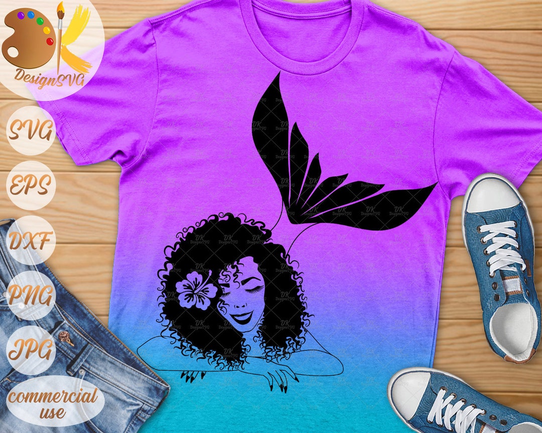 Afro Mermaid SVG | Mermaid Woman SVG | Black Woman With Flower SVG ...