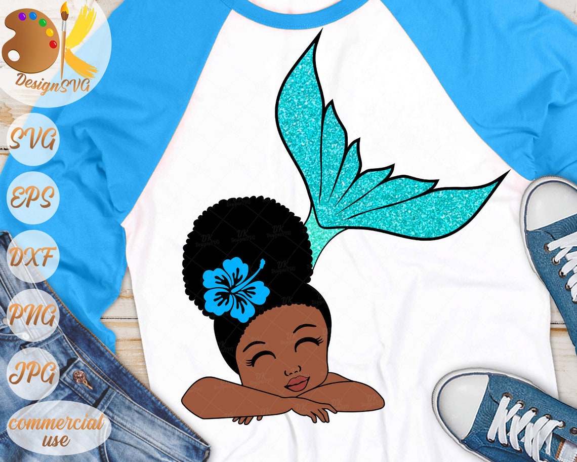 Black Mermaid SVG | Mermaid Girl SVG | Afro Girl With Flower SVG ...