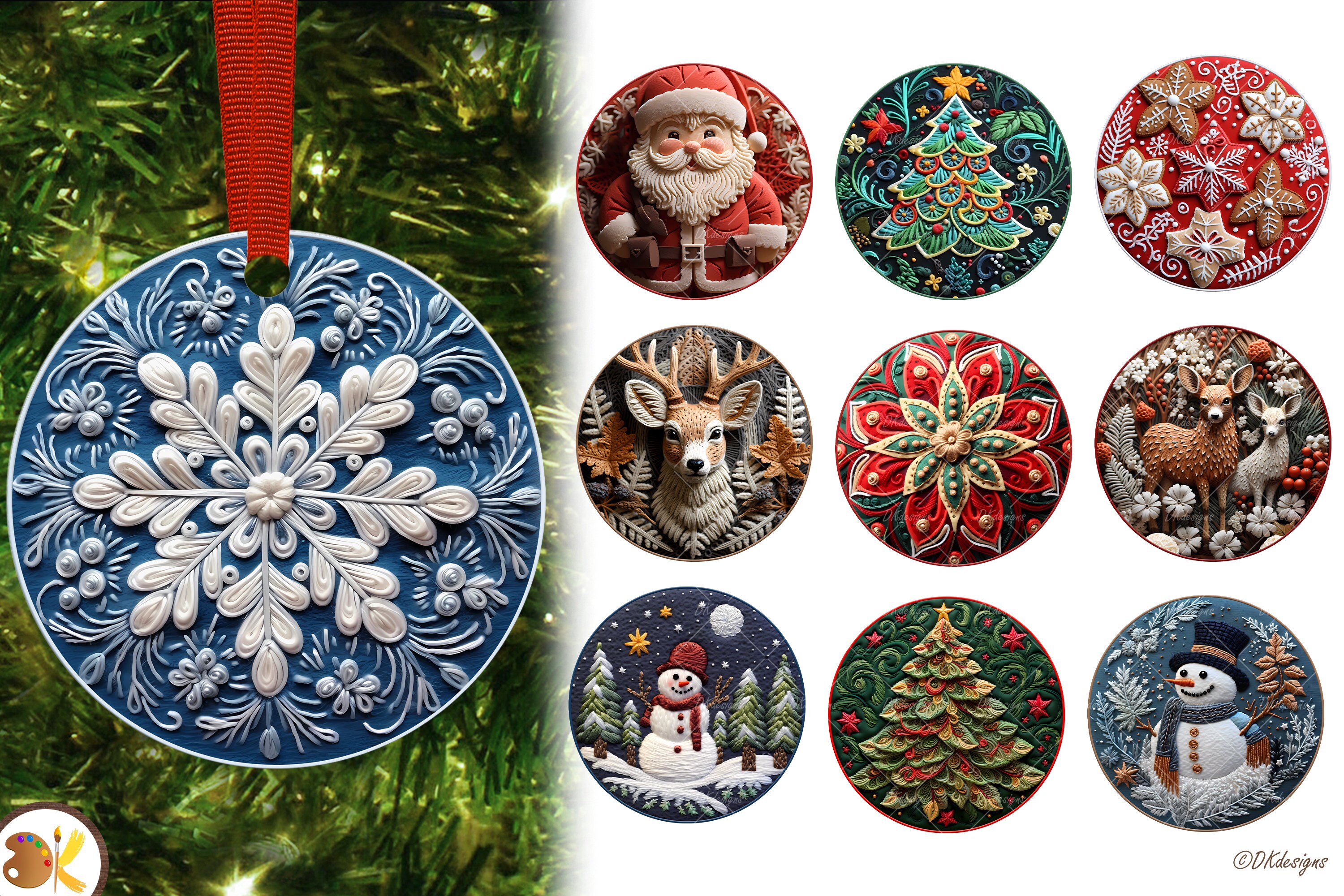 3D Christmas Ornaments Sublimation Bundle, Round Christmas Ornament Png ...