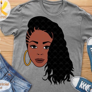 Afro Woman With Earrings SVG | Black Woman SVG | Straight Hair SVG ...