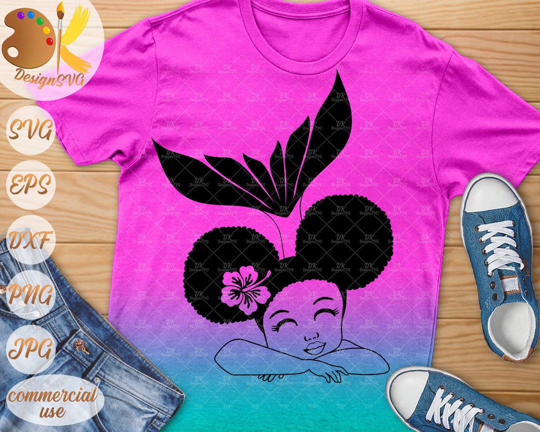 Afro Mermaid SVG | Mermaid Girl SVG | Black Girl With Flower SVG | Afro ...