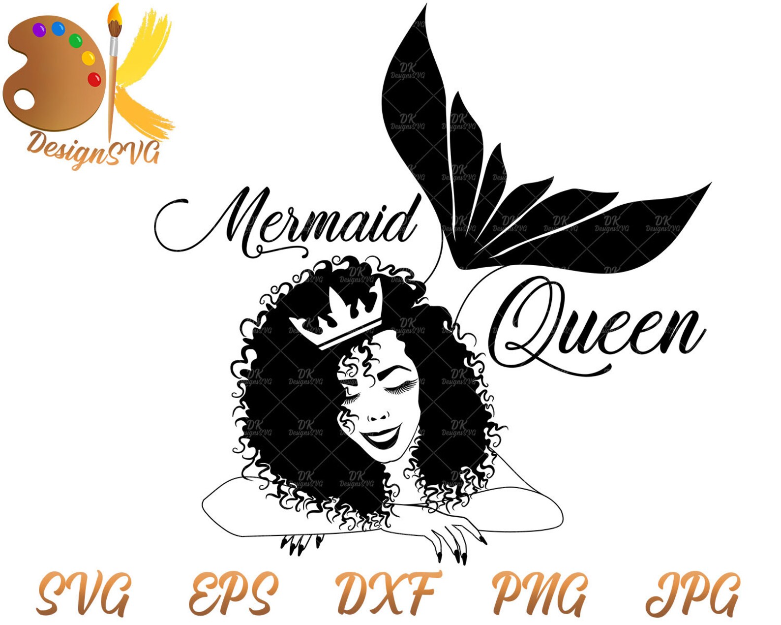 Afro Mermaid SVG | Mermaid Woman SVG | Black Woman With Crown SVG ...