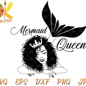 Afro Mermaid SVG | Mermaid Woman SVG | Black Woman With Crown SVG ...