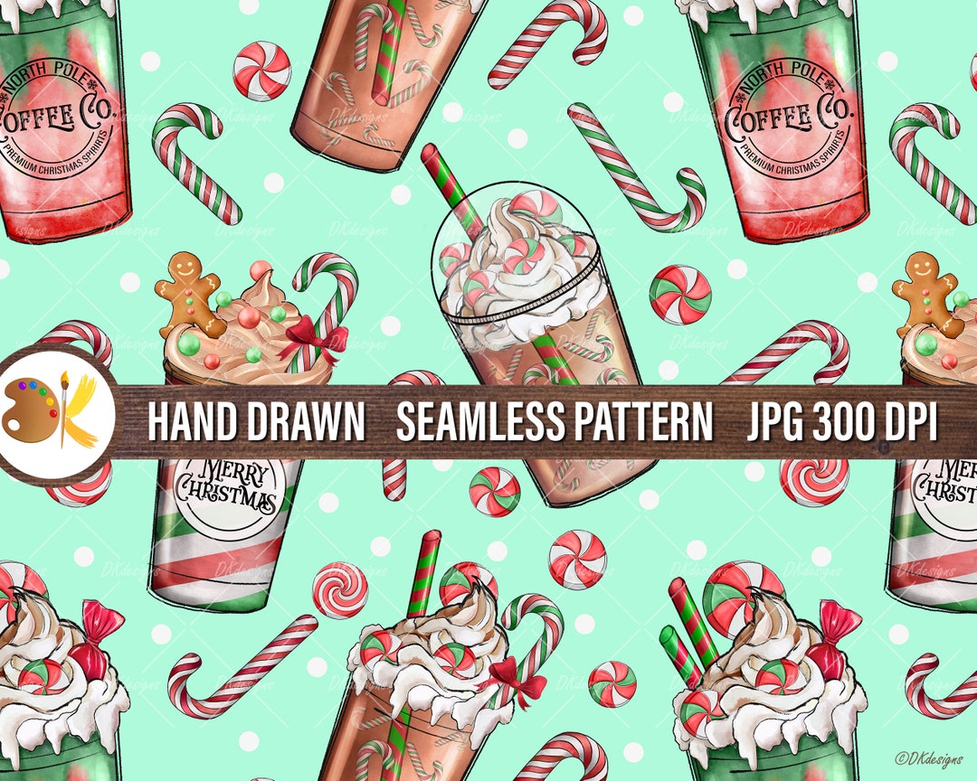 Christmas Coffee Seamless Pattern JPG, Christmas Seamless Background ...