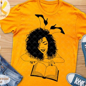 Black Woman With Book SVG | Afro Woman SVG | Black and Educated SVG ...