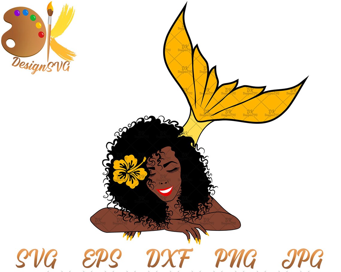 Black Mermaid SVG | Mermaid Woman SVG | Afro Woman With Flower SVG ...