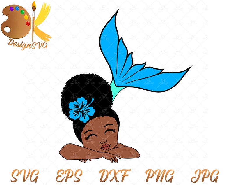Sirena negra SVG / Sirena Chica SVG / Afro Chica con Flor SVG - Etsy México