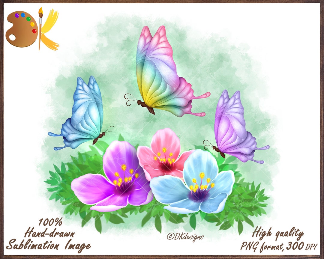 Butterfly Flowers Sublimation, Spring Png Sublimation, Watercolor ...