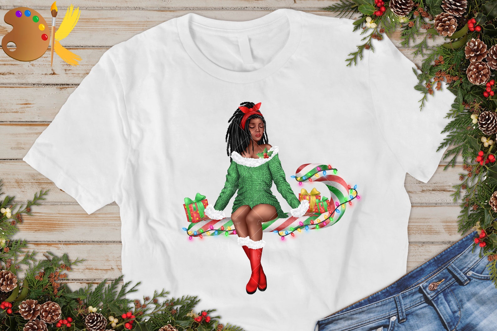 Christmas Black Woman Locs Png Sublimation, Candy Cane Png, Holiday ...